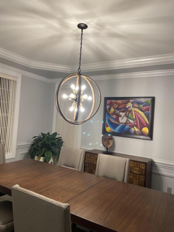 Stedman Black Warm Gold Wood Finish Sputnik Chandelier 25" Wide Modern ...