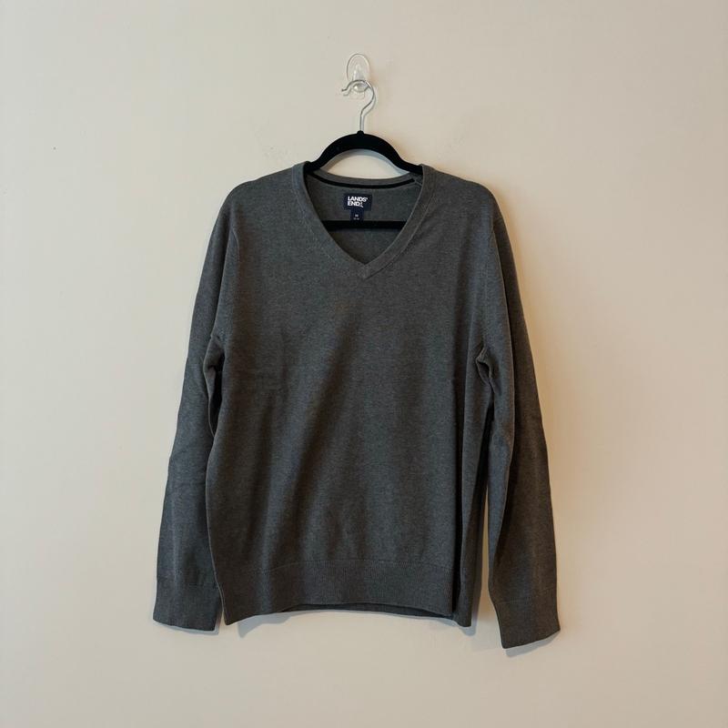 Lands' End Men's Fine Gauge Cotton V Neck Sweater - Macy's