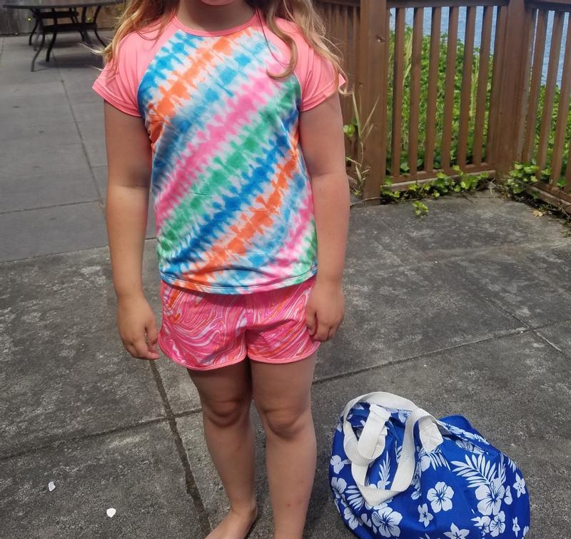 Lands' End Big Girls Plus Short Sleeve Crew Neck UPF 50 Swim Rash Guard ...