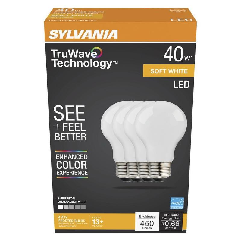 SYLVANIA Natural A19 E26 Medium LED Bulb Daylight 40 Watt Equivalence 4 ...