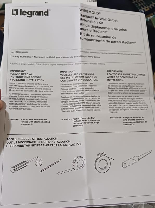 Legrand radiant Outlet Relocation Kit with 15-Amp 125-volt Tamper ...