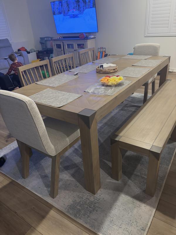 Luis Natural Rectangular Wood 72 90 Extendable Dining Table With Bench Upholstered Chair Set For 6 Living Spaces