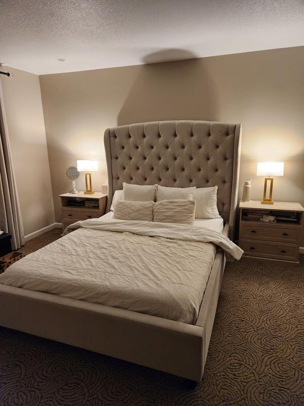 Mariah California King Velvet Upholstered Panel Bed Living Spaces