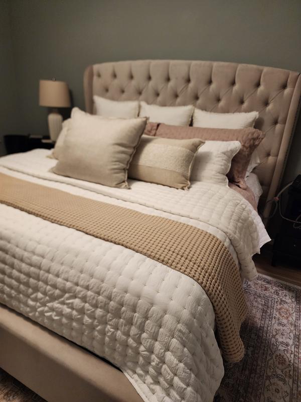 Mariah California King Velvet Upholstered Panel Bed Living Spaces