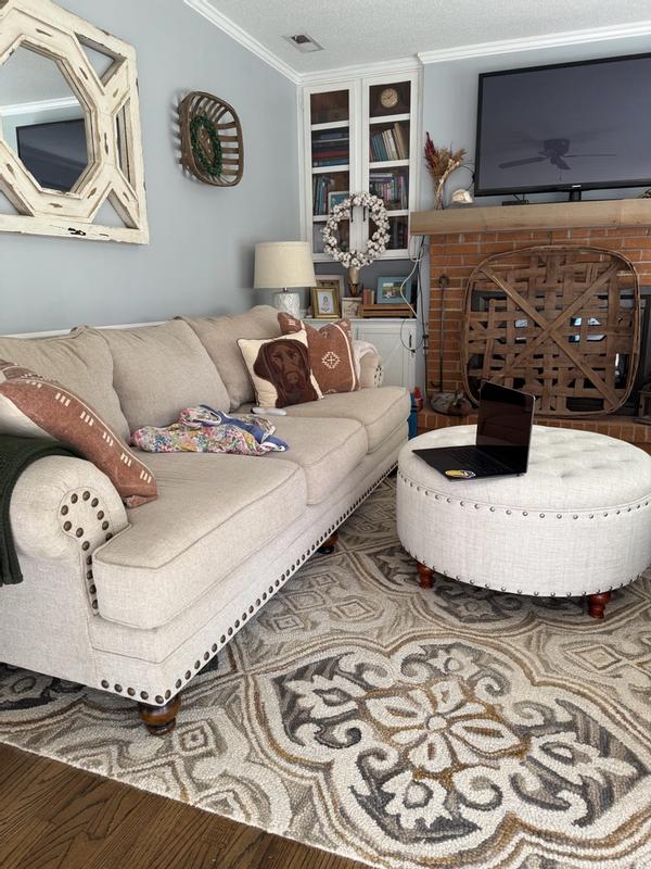 Linon Modern Natural Round Storage Ottoman in the Ottomans & Poufs ...