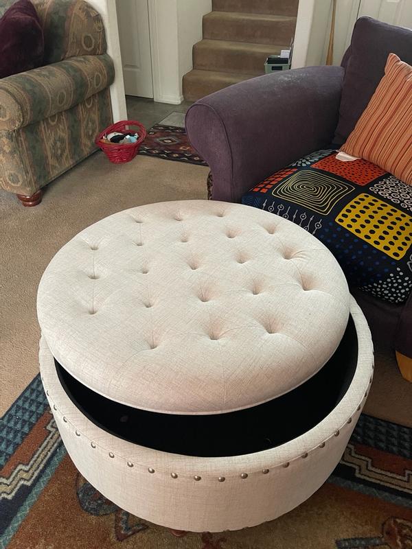 Linon Modern Natural Round Storage Ottoman in the Ottomans & Poufs ...