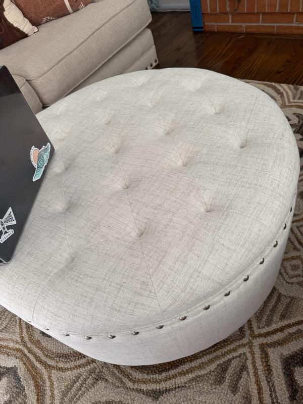 Linon Modern Natural Round Storage Ottoman in the Ottomans & Poufs ...