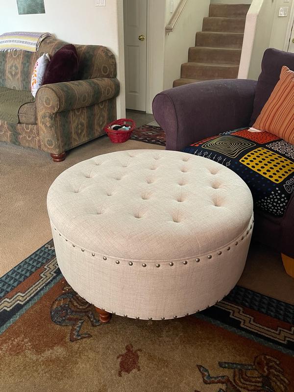 Linon Modern Natural Round Storage Ottoman in the Ottomans & Poufs ...