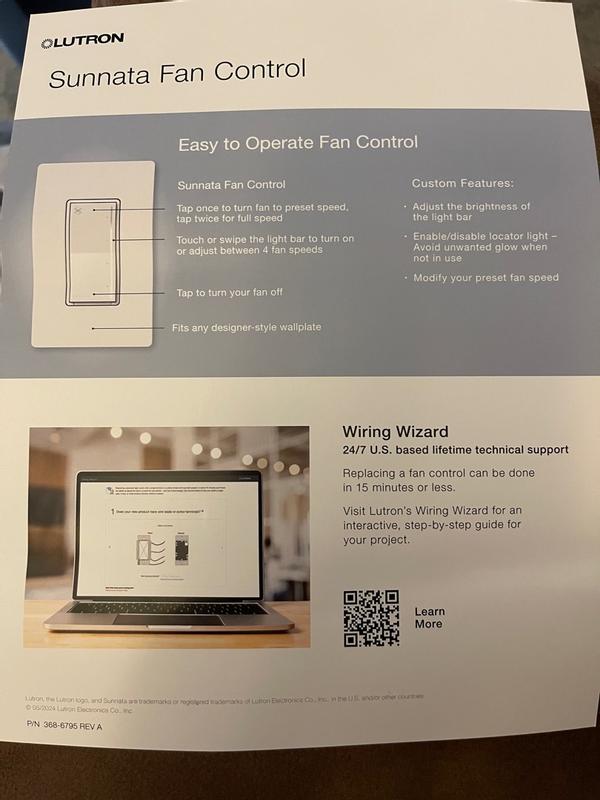 Lutron Sunnata 1.5-Amp 4-speed Wired Touch Fan Control, White ST-FSQ-N ...