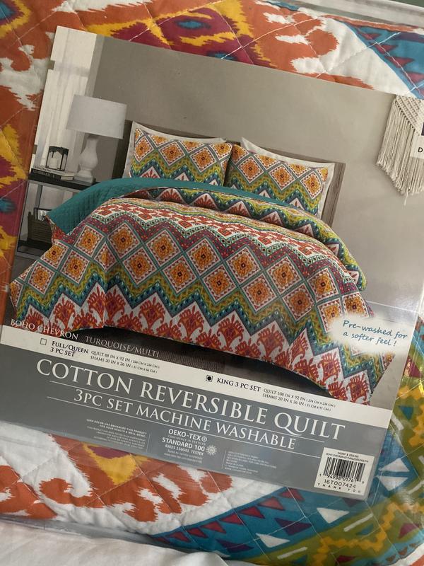 Lush Decor Turquoise Chevron Reversible Full/Queen Quilt Cotton ...