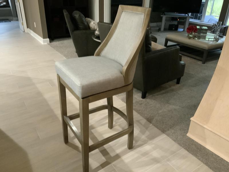 Maven Lane Vienna Bar Stool, Reclaimed Oak Finish w/ Ash Grey Fabric ...