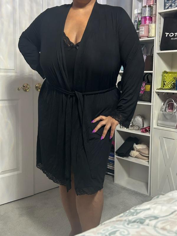State of Day Women's Lace-Trim Knit Wrap Robe, Exclusively at Macy's ...