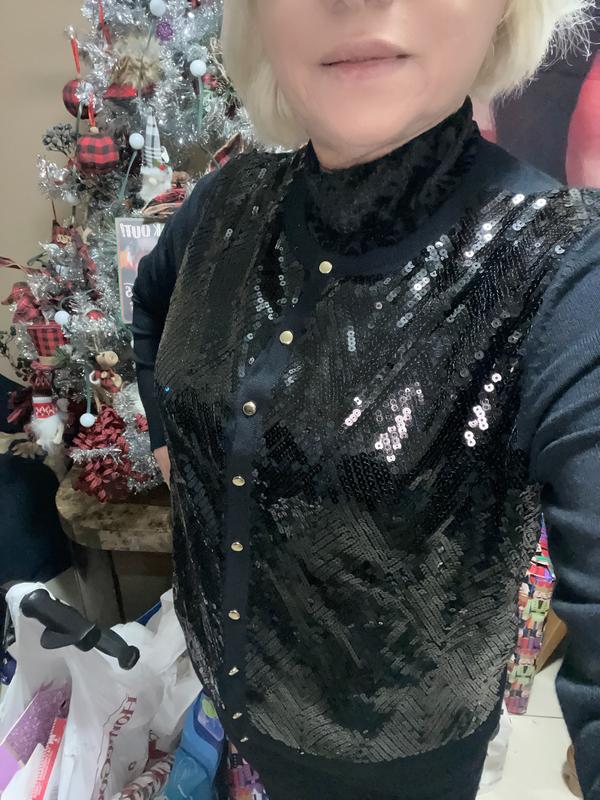 JM Collection Women's Sequined Button-Down Party Cardigan Sweater ...