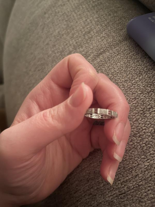 Sterling Silver White Gold Plated with Emerald Baguette & Round Cubic Zirconia Eternity Wedding ...