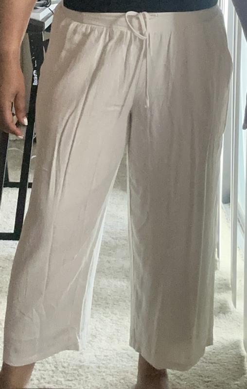 JM Collection Women's Linen Blend Smocked-Waist Cropped Pants, Created ...