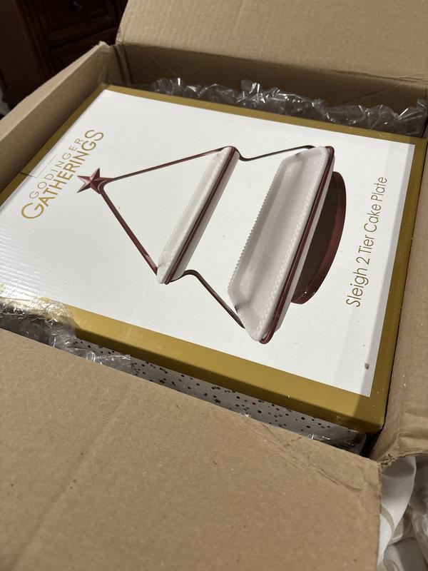 Godinger 2 Tier Red Framed Star Server with Porcelain Plates Set, 3 ...