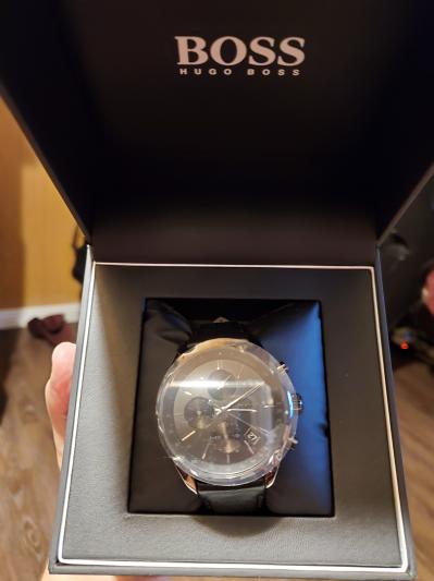 BOSS Hugo Boss Men's Chronograph Grand Prix Black Leather Strap Watch ...