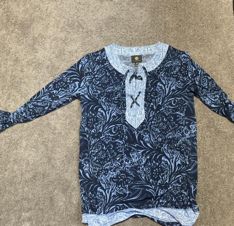 JM Collection Women's Printed 3/4 Sleeve Lace-Up Knit Top, Created for ...