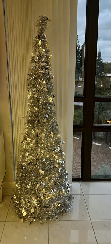 Holiday Lane Shine Bright 71 in Pop-Up Tinsel Tree LED Light-Up Decor ...