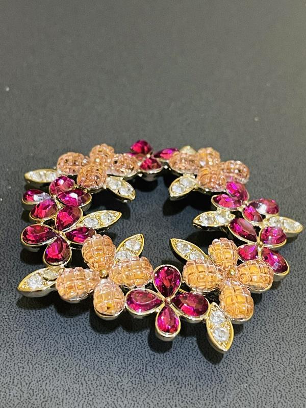 Anne Klein Gold-Tone Crystal & Stone Flower Wreath Pin - Macy's