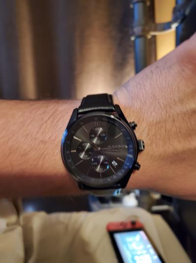 BOSS Hugo Boss Men's Chronograph Grand Prix Black Leather Strap Watch ...