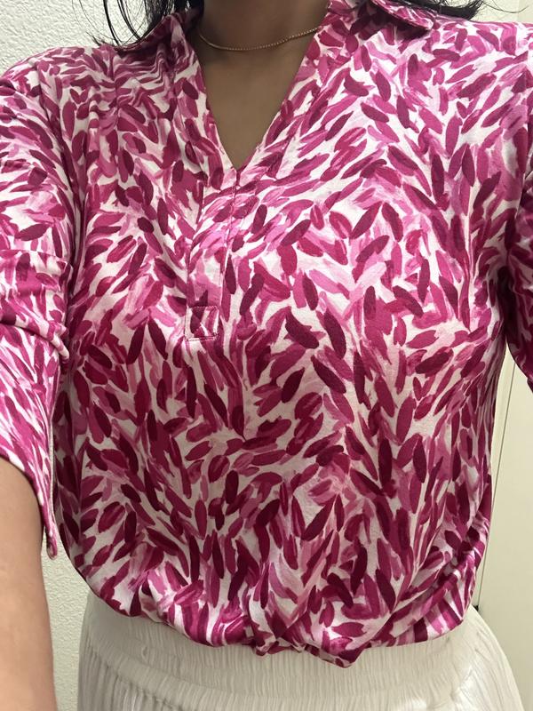 Style & Co Women's Printed 3/4 Sleeve Split-Neck Collar Knit Tunic ...