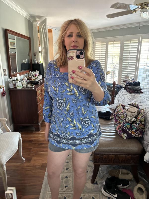 JM Collection Women's Printed 3/4 Sleeve Square-Neck Top, Created for ...