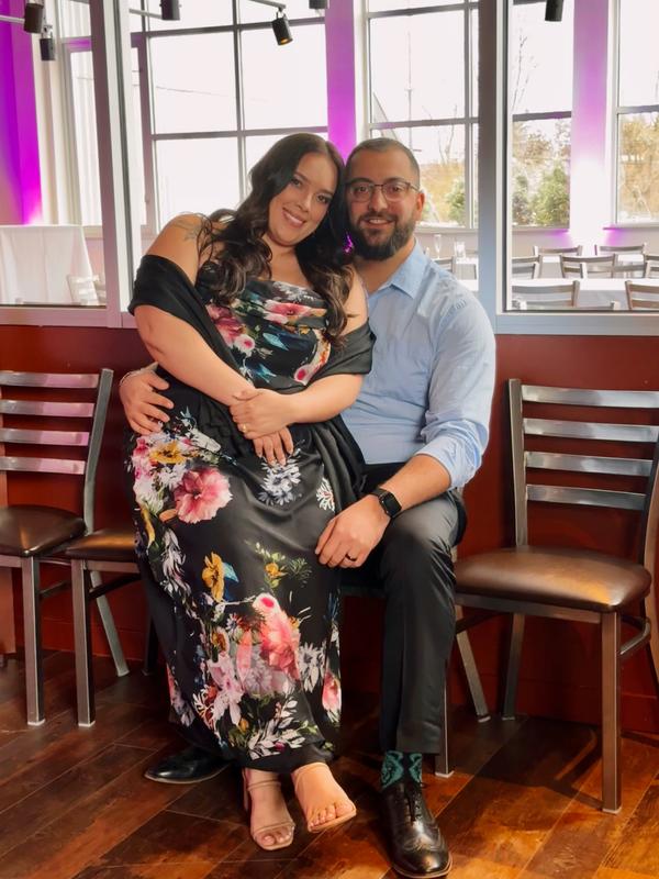 Betsy & Adam Petite Floral-Print Drape-Neck Gown - Macy's