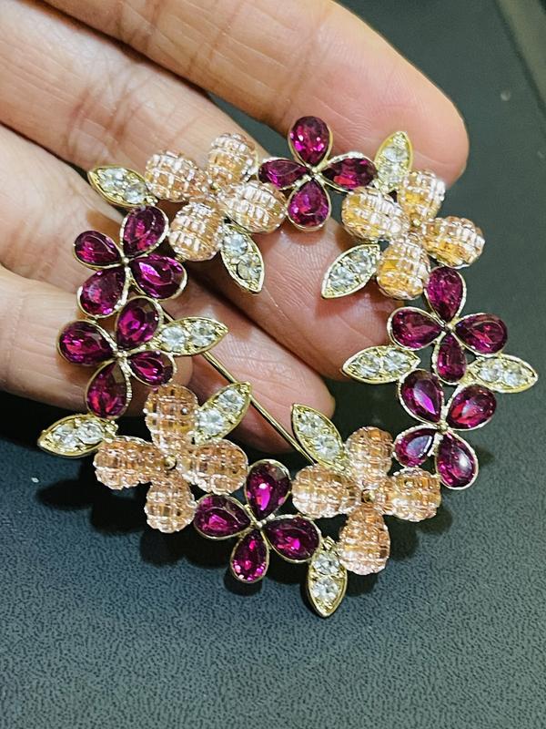 Anne Klein Gold-Tone Crystal & Stone Flower Wreath Pin - Macy's