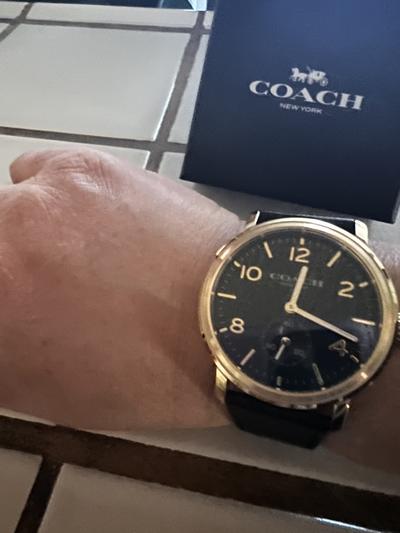 COACH Men's Harrison Black Leather Strap Watch 42mm - Macy's