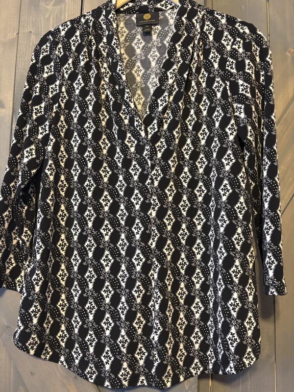 JM Collection Petite Geo-Print Ity V-Neck 3/4-Sleeve Top, Exclusively ...