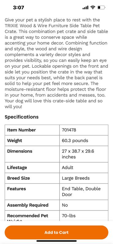 TRIXIE Wood & Wire Furniture Side Table Pet Crate, Large, White - Chewy.com