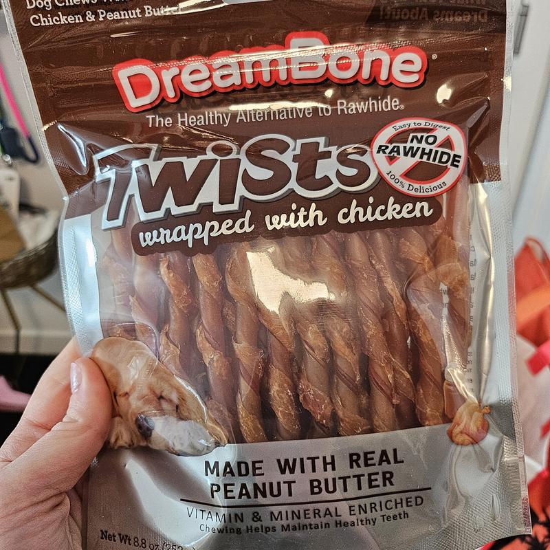 DREAMBONE Peanut Butter Twists Wrapped with Chicken Rawhide-Free Hard ...