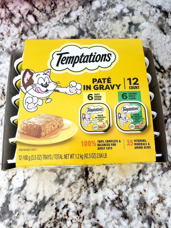 TEMPTATIONS Pate in Gravy Flavor Variety Wet Cat Food, 3.5-oz tray ...