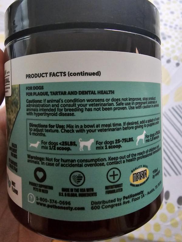 PETHONESTY Fresh Breath Mint Flavored Teeth Cleaning & Plaque Removal Dental Powder Supplement ...