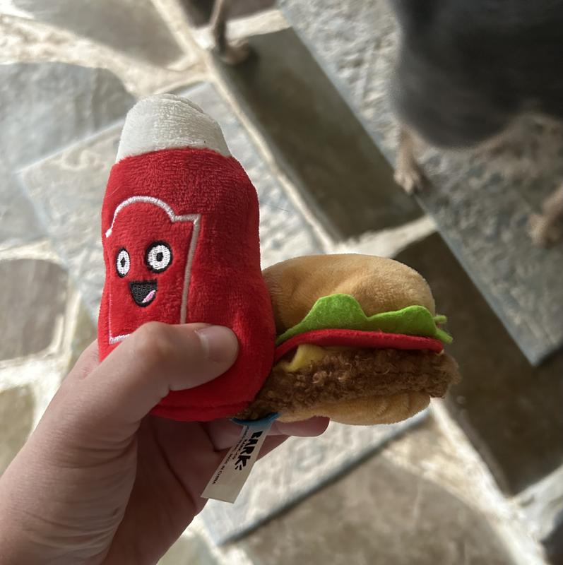 BARK Cookout Burger & Ketchup Picnic Pack Up Squeaky Plush Dog Chew Toy - Chewy.com