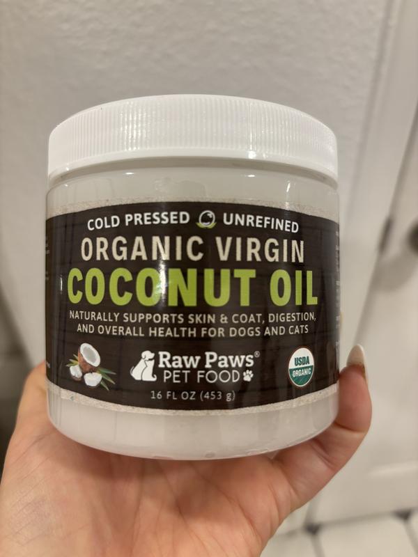 RAW PAWS Organic Virgin Coconut Oil for Dogs & Cats, Skin & Coat Support Supplement, 16-oz jar ...