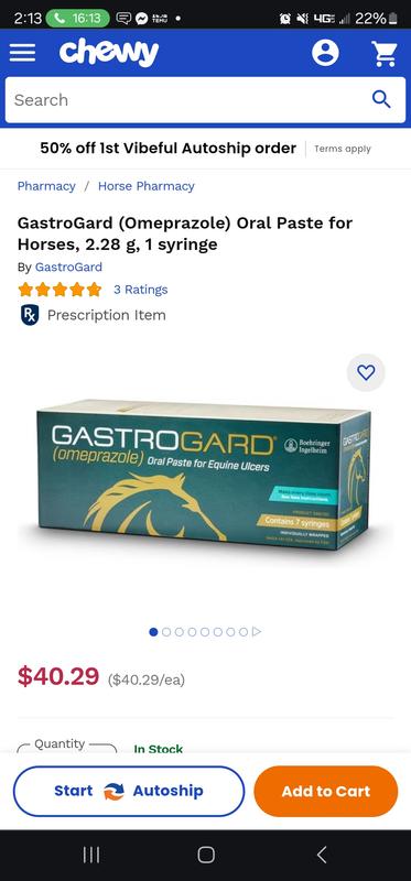 GASTROGARD (Omeprazole) Oral Paste for Horses, 2.28 g, 1 syringe ...