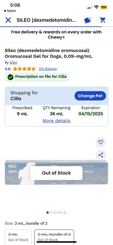 SILEO (dexmedetomidine oromucosal) Oromucosal Gel for Dogs, 0.09-mg/mL ...