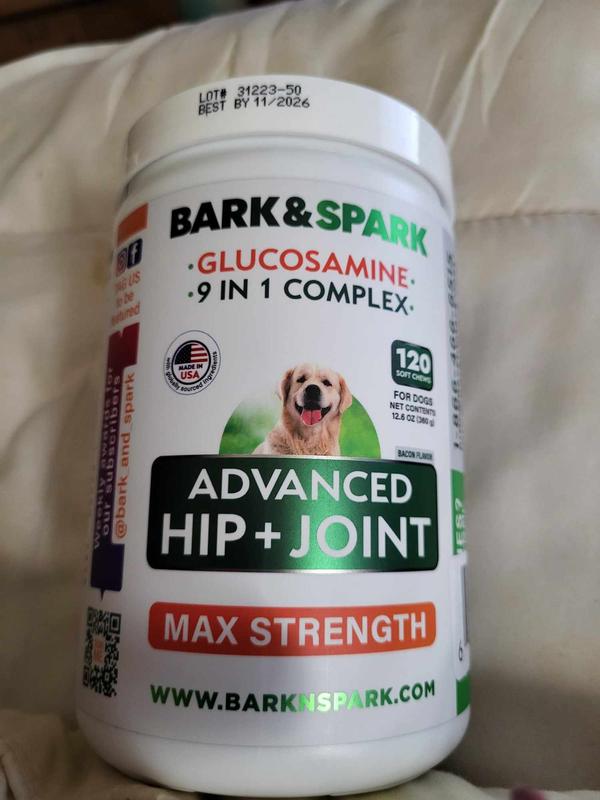 BARK&SPARK Senior Advanced Glucosamine Hip & Joint Care Treat Supplement for Dogs, 120 count ...