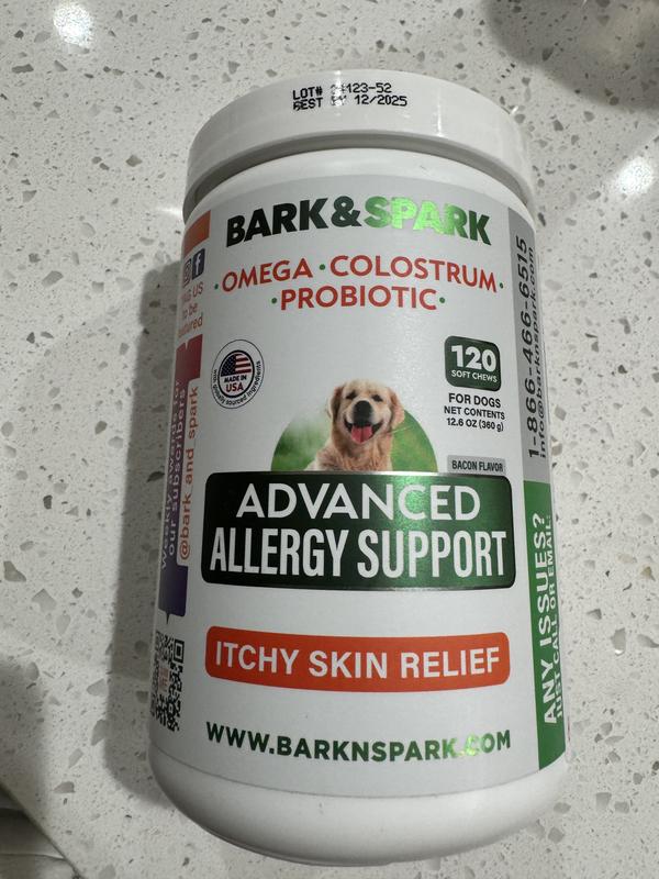 BARK&SPARK Advanced Anti-Itch & Allergy Relief Bacon Flavored Soft Chew Supplement for Dogs, 120 ...