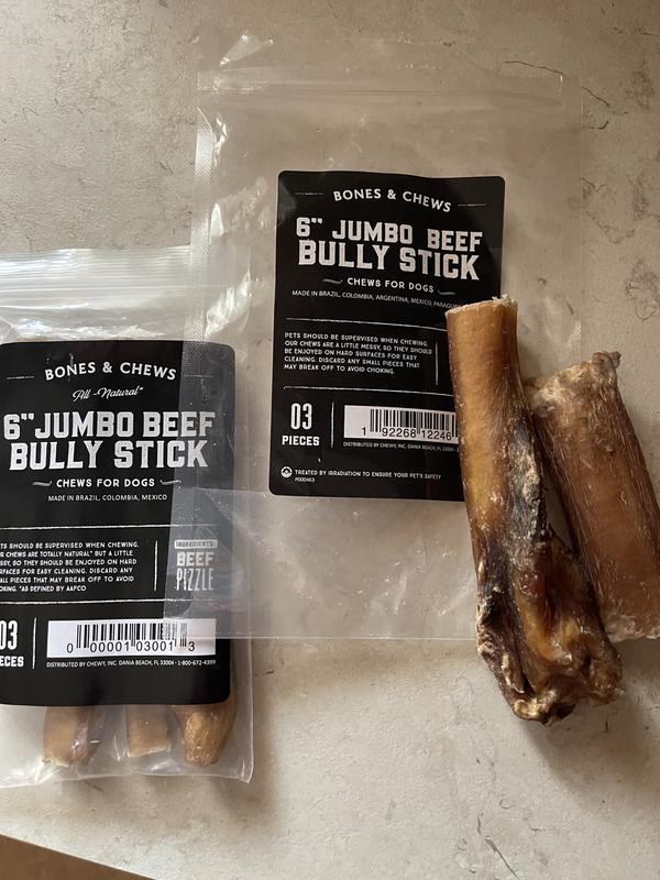 BONES & CHEWS Jumbo Bully Stick 6" Dog Treats, 20 count - Chewy.com