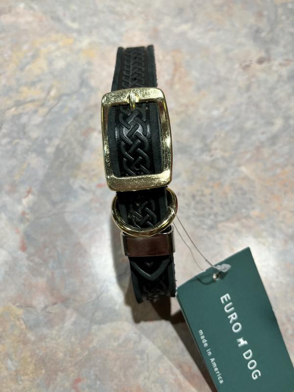 EURO-DOG Celtic Gold Style Leather Dog Collar, Midnight Black, Small ...