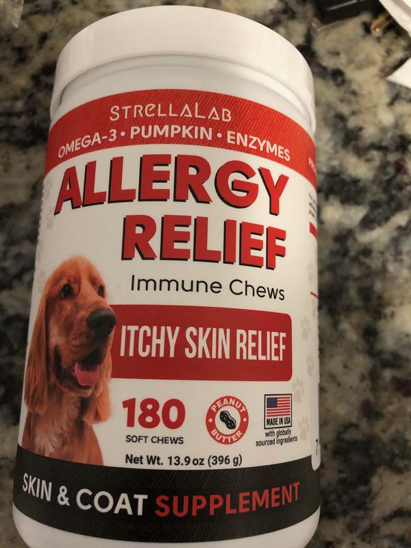 STRELLALAB Anti Itch Allergy Relief Omega Peanut Butter Dog Chews, 180 ...