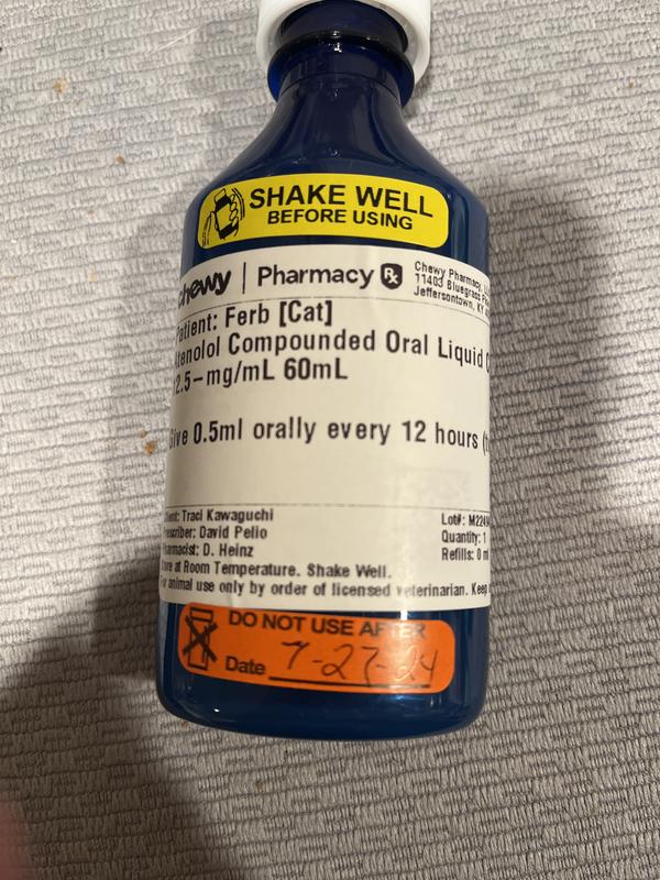 ATENOLOL COMPOUNDED Oral Oil Liquid Chicken Flavored for Dogs & Cats ...