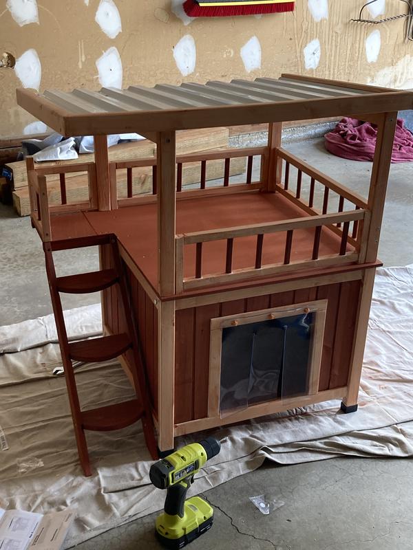 FRISCO Outdoor Wooden Cat House with Balcony and Step Ladder, Brown ...