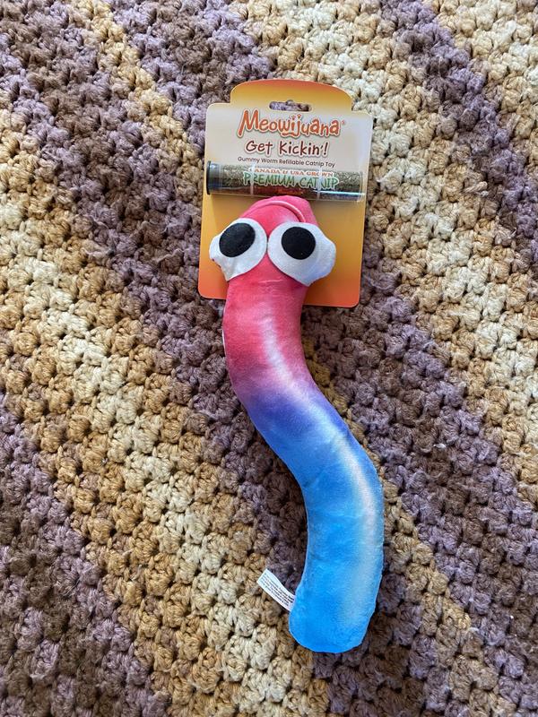MEOWIJUANA Get Kickin' Refillable Gummy Worm Plush Cat Toy with Catnip ...