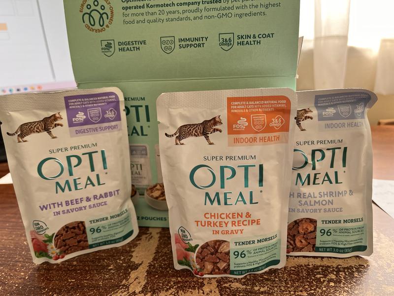 OPTIMEAL Digestive Indoor Health Chicken, Beef, Shrimp Variety Pack ...