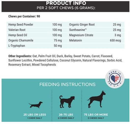 PETHONESTY Hemp Calming Max-Strength Duck Flavored Calming & Anxiety Melatonin Chews Supplement ...