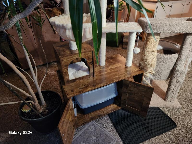 YAHEETECH Cat Litter Box Enclosure Cat Tree & Condo, Rustic Brown ...